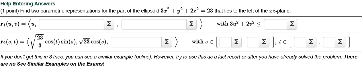 Solved Help Entering Answers(1 ﻿point) ﻿Find two parametric | Chegg.com