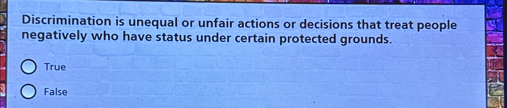 Solved Discrimination is unequal or unfair actions or | Chegg.com