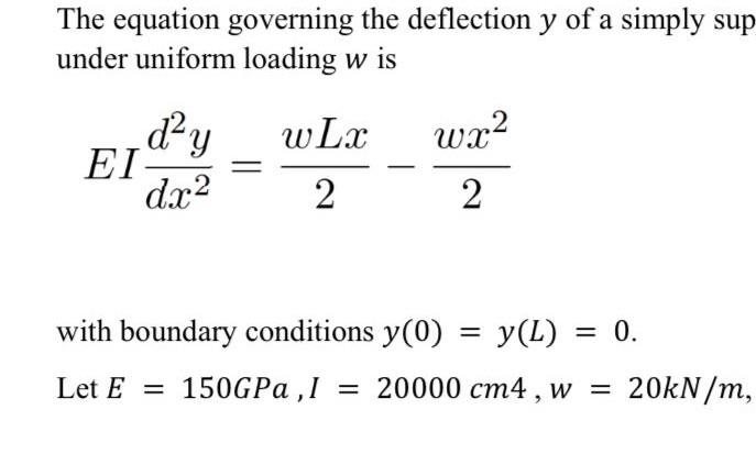 Solved The equation governing the deflection y of a simply | Chegg.com