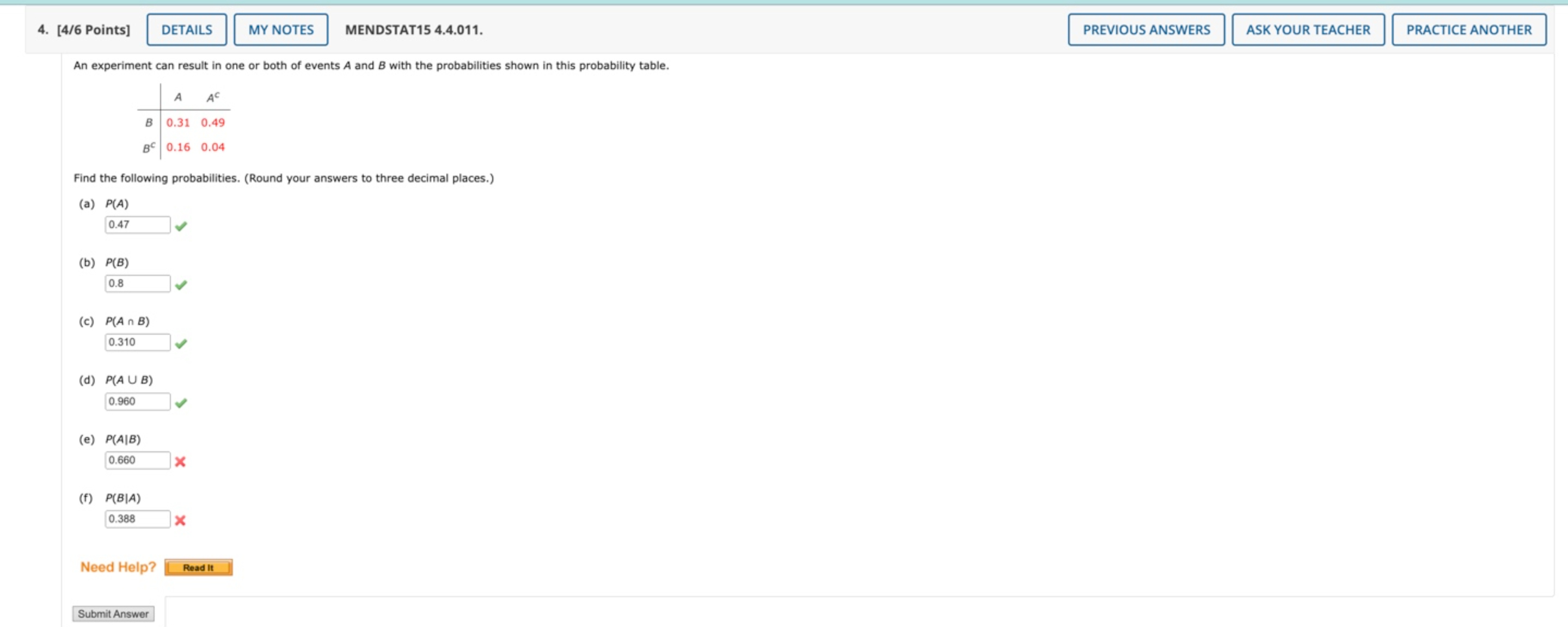 Solved [4/6 ﻿Points]MENDSTAT15 4.4.011.An experiment can | Chegg.com