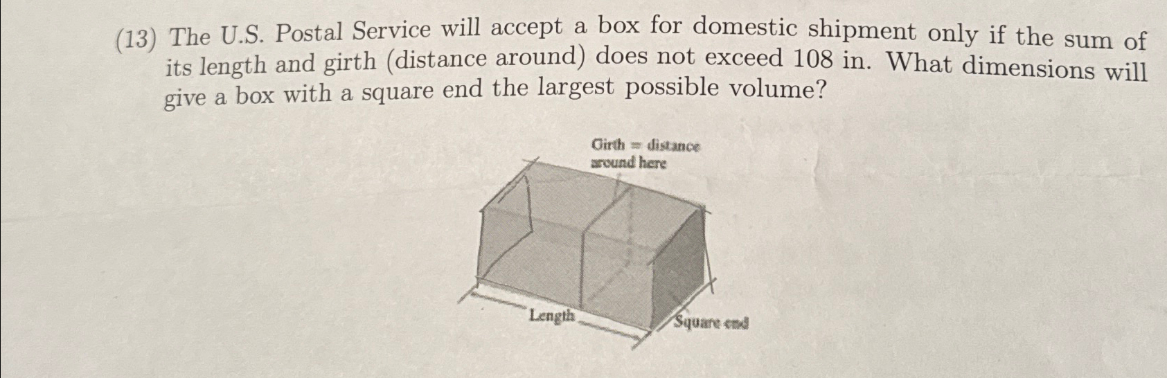 Solved (13) ﻿The U.S. ﻿Postal Service will accept a box for | Chegg.com
