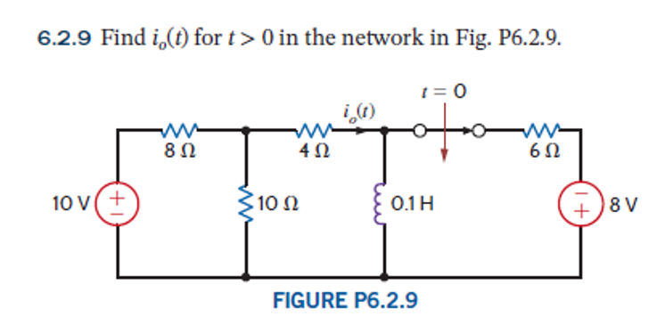 Solved 6.2.9 ﻿Find io(t) ﻿for t>0 ﻿in the network in Fig. | Chegg.com