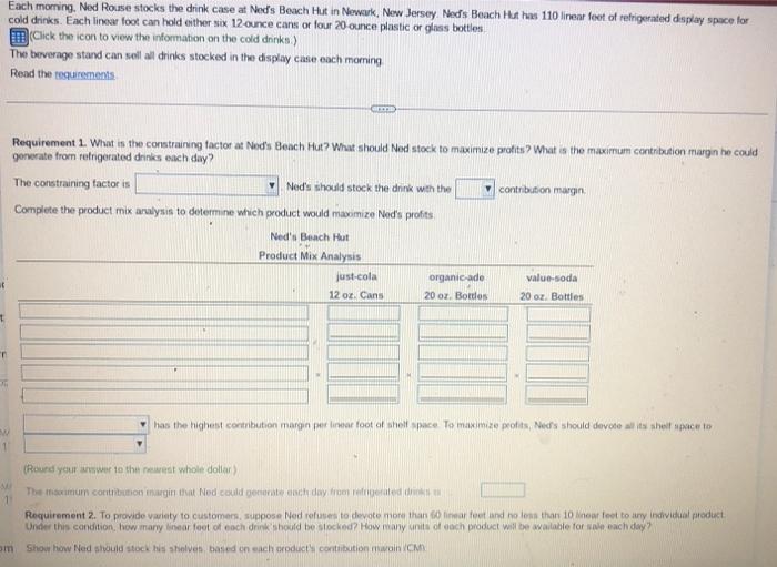 Solved Each moming, Ned Rouse stocks the drink case at Ned's | Chegg.com