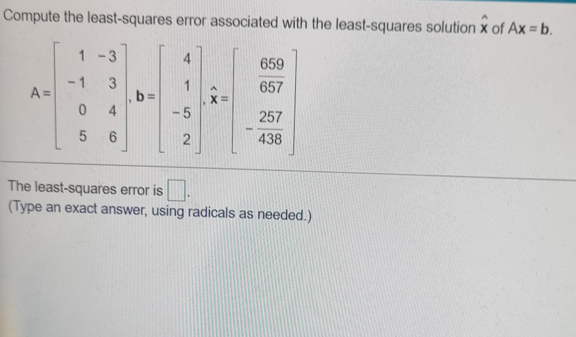 Solved Compute the least-squares error associated with the | Chegg.com