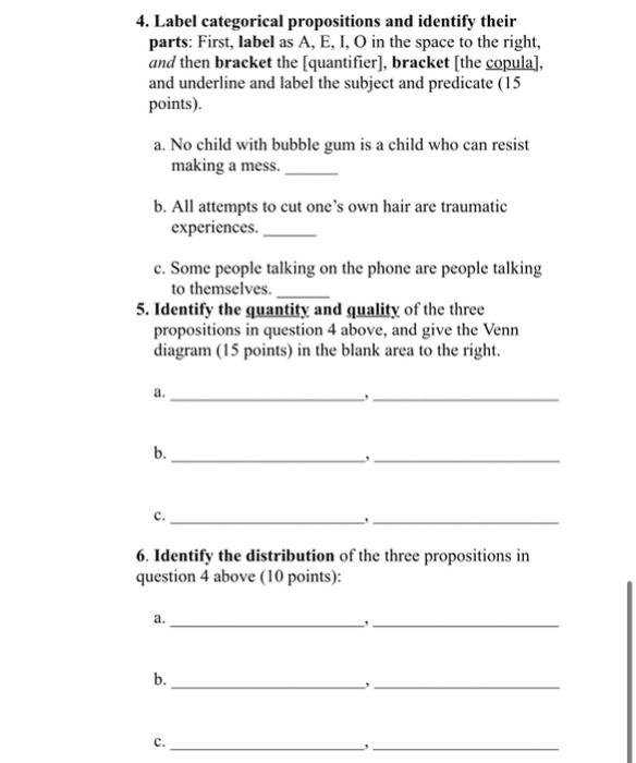4. Label categorical propositions and identify their | Chegg.com