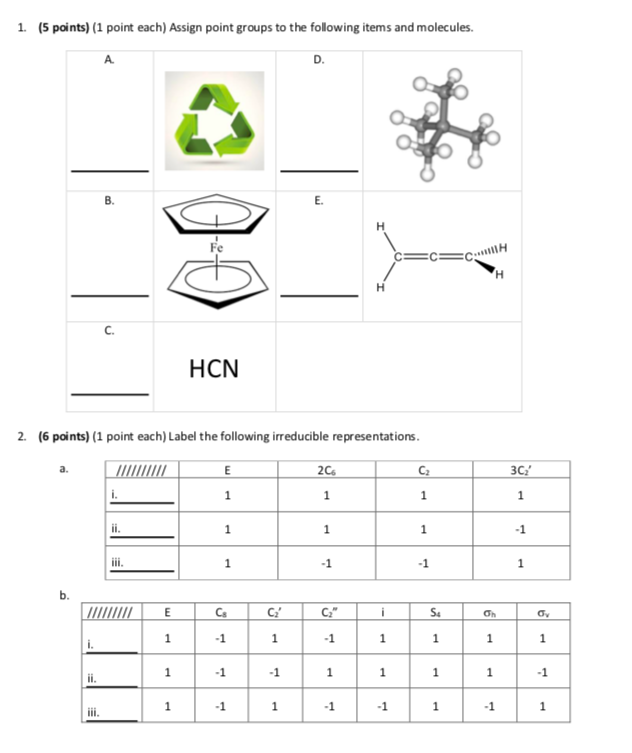 Solved 1. (5 points) (1 point each) Assign point groups to | Chegg.com