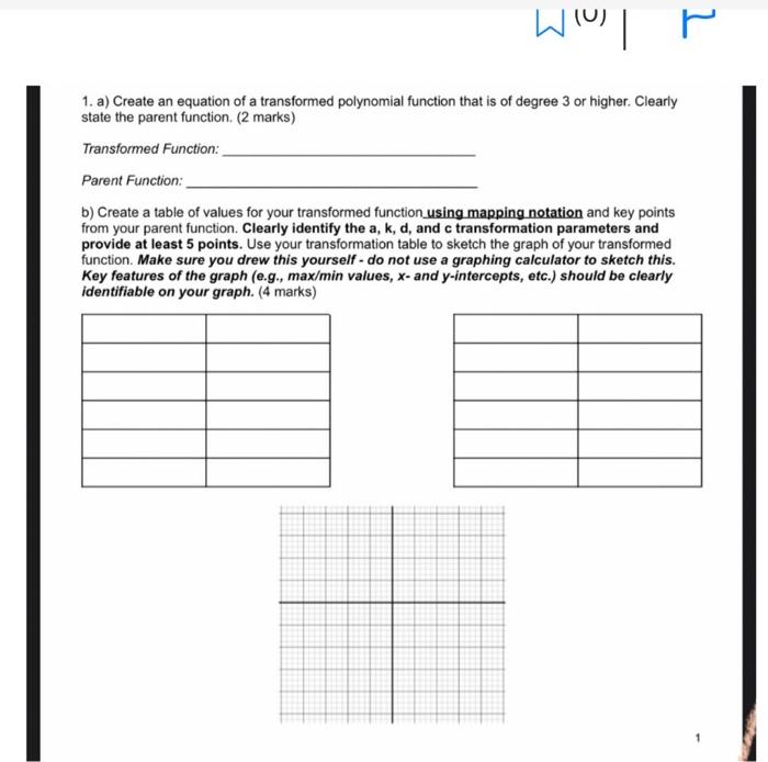 Solved W₁0 1. a) Create an equation of a transformed | Chegg.com
