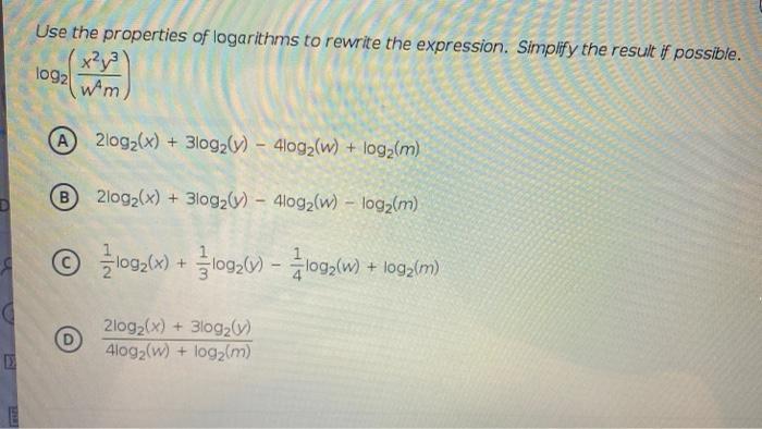 Solved Use the properties of logarithms to rewrite the | Chegg.com