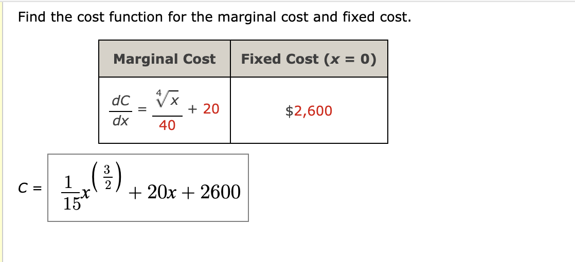 Solved Find the cost function for the marginal cost and | Chegg.com