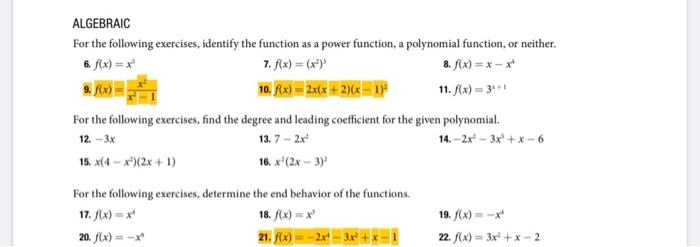 Solved ALGEBRAIC For the following exercises, identify the | Chegg.com