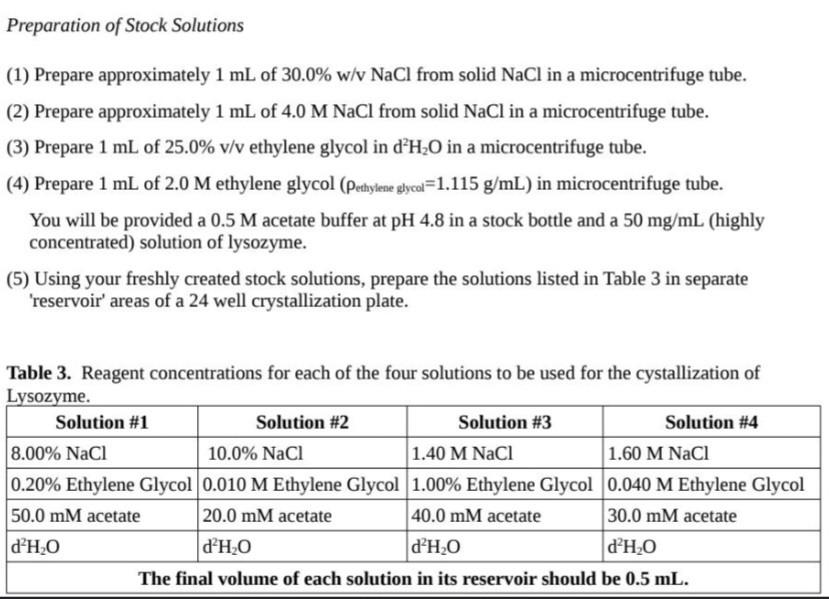 Solved Preparation of Stock Solutions (1) Prepare | Chegg.com