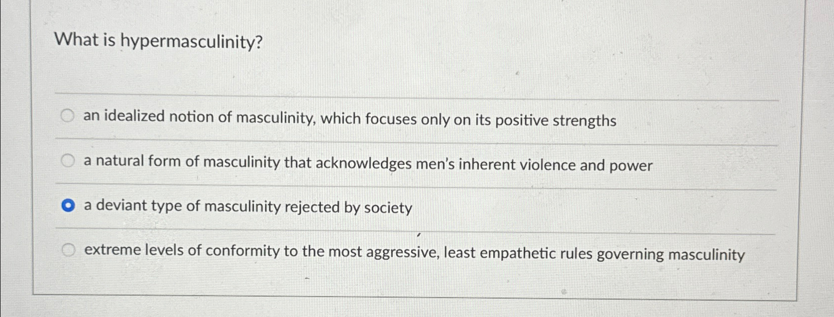 Solved What is hypermasculinity?an idealized notion of | Chegg.com
