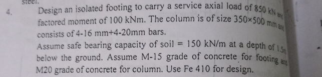 Design an isolated footing to carry a service axial | Chegg.com