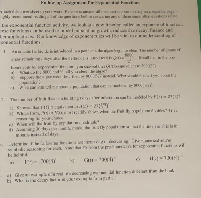 Solved Follow-up Assignment for Exponential Functions Attach | Chegg.com