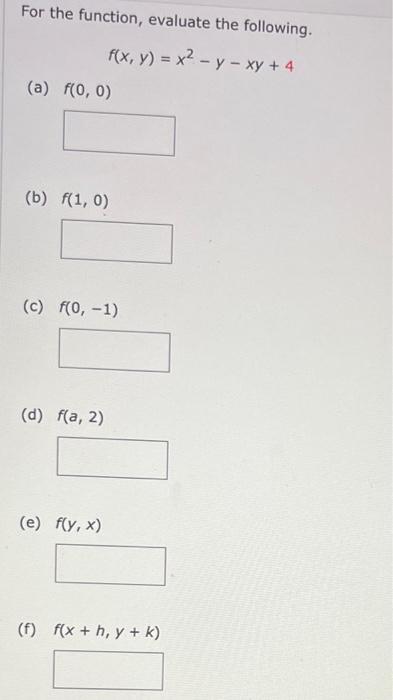Solved For the function, evaluate the following. | Chegg.com