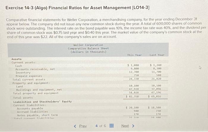 Solved Exercise 14-3 (Algo) Financial Ratios for Asset | Chegg.com Solved Exercise 14-3 (Algo) Financial Ratios for Asset | Chegg.com