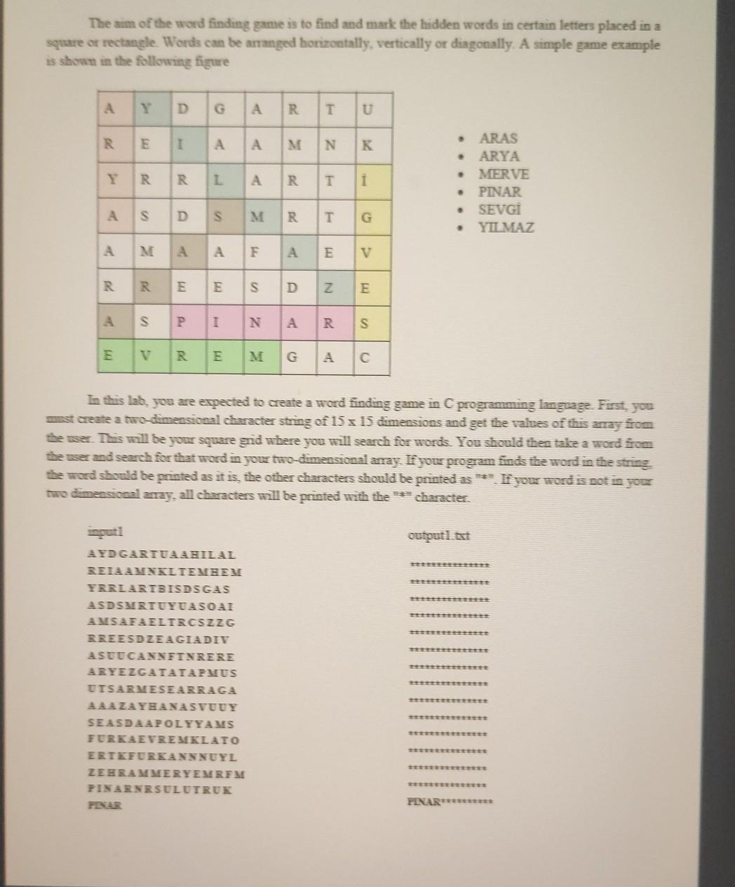 Solved The aim of the word finding game is to find and mark | Chegg.com