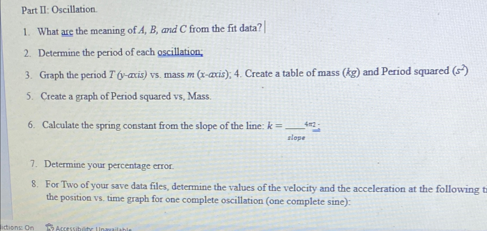 Solved Part II: Oscillation.What are the meaning of A,B, | Chegg.com