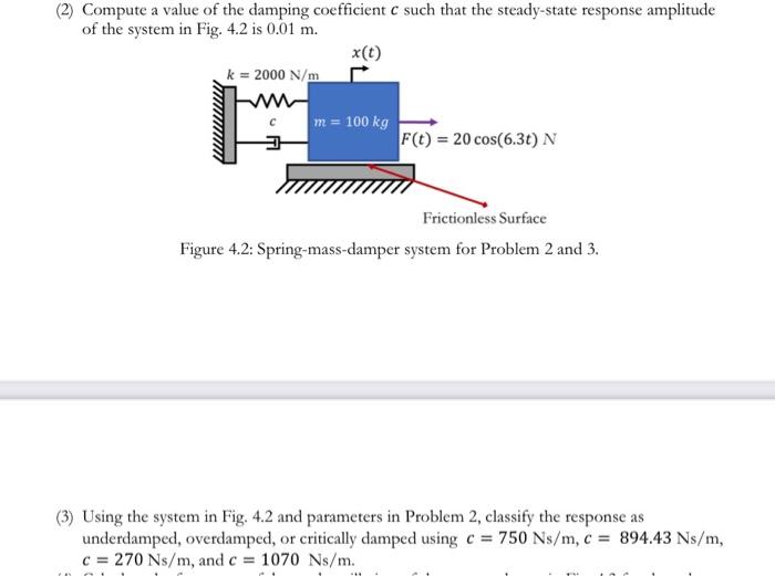 Solved (2) Compute a value of the damping coefficient C such | Chegg.com