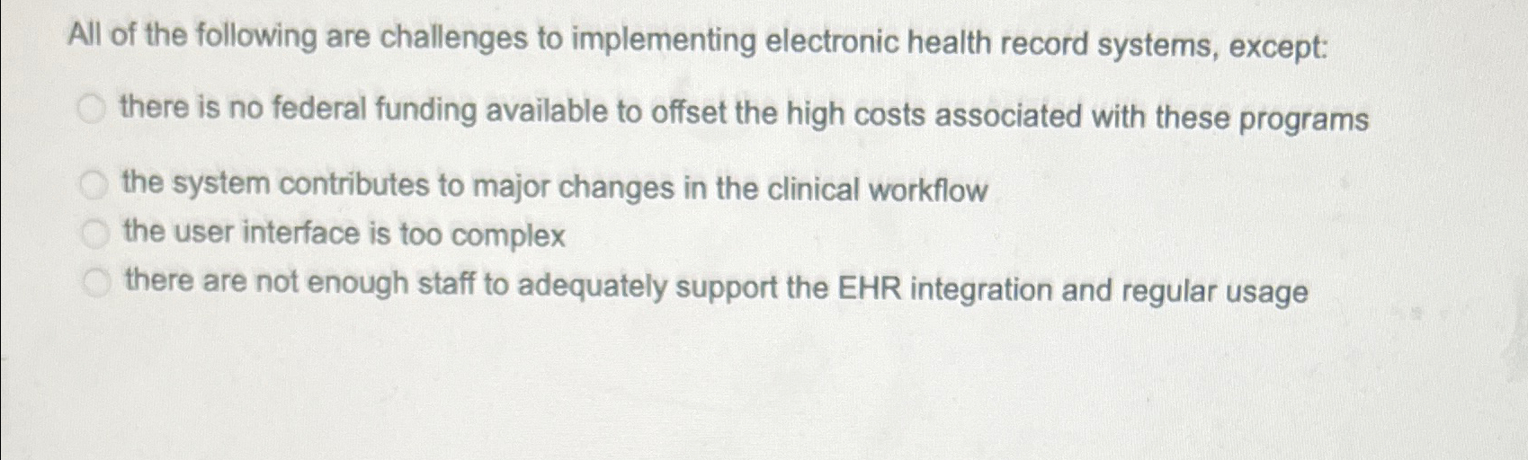 Solved All of the following are challenges to implementing | Chegg.com