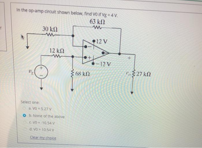 Solved In the op-amp circuit shown below, find vo if Vg = | Chegg.com