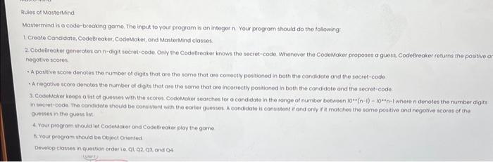 Solved Rules of MasterMind Mastormind is a code-breoking | Chegg.com