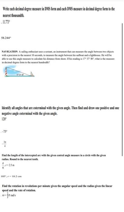 Solved Write each decimal degree measure in DMS form and | Chegg.com
