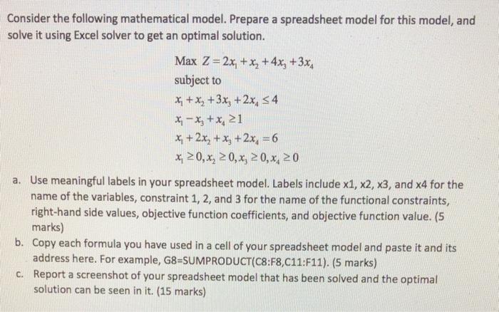 Solved Consider the following mathematical model. Prepare a | Chegg.com