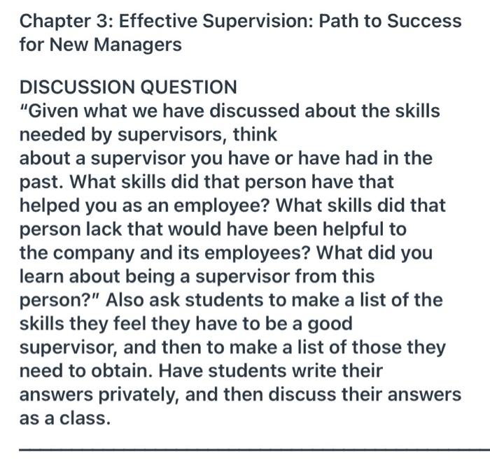 Solved Chapter 3: Effective Supervision: Path to Success for | Chegg.com