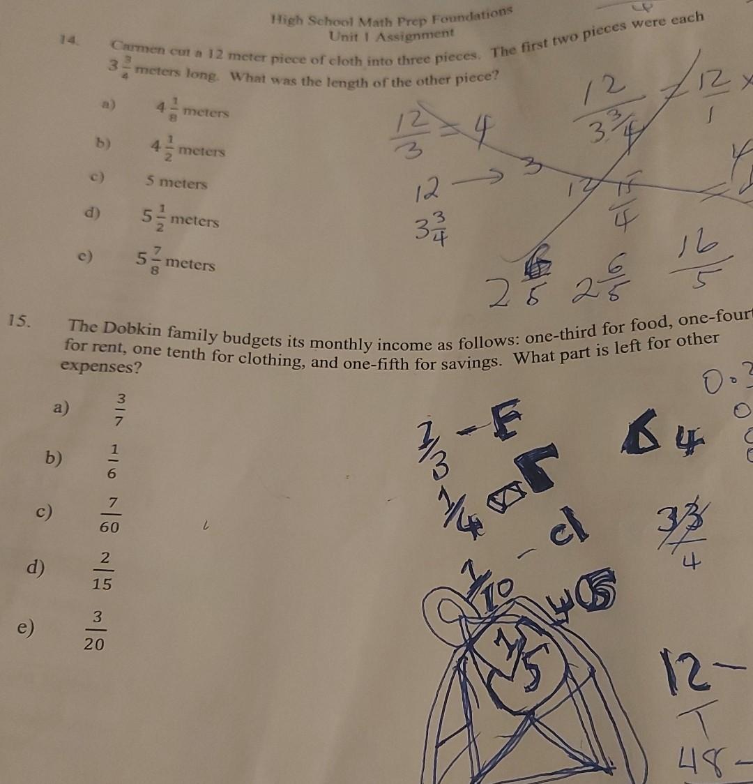 Solved High School Math Prep Foundations 14. 343 meters | Chegg.com