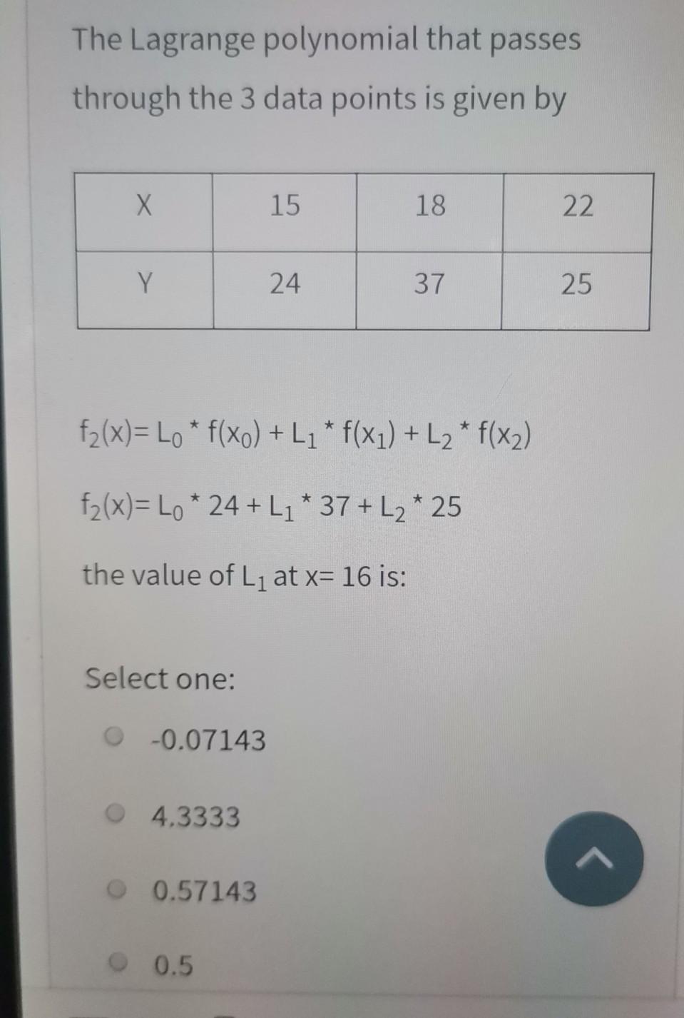 Solved The Lagrange polynomial that passes through the 3 | Chegg.com