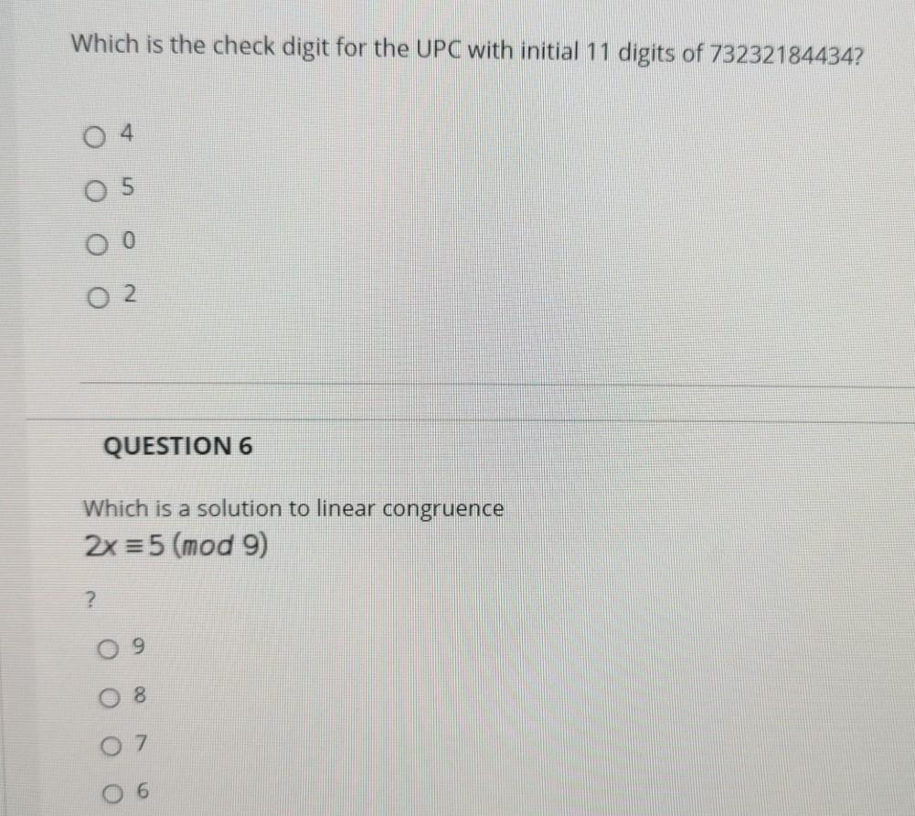 Solved Which is the check digit for the UPC with initial 11 | Chegg.com