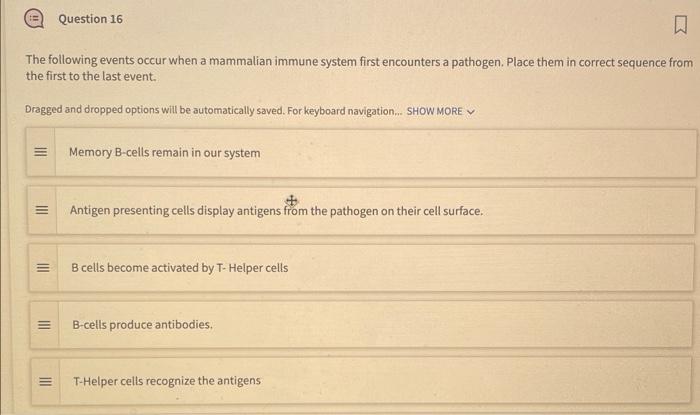 Solved The following events occur when a mammalian immune | Chegg.com