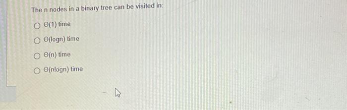 Solved The n nodes in a binary tree can be visited in: O(1) | Chegg.com
