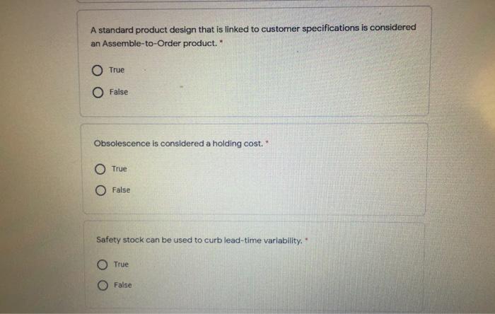 Solved A standard product design that is linked to customer | Chegg.com