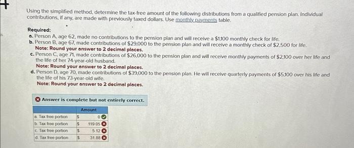 Solved Using the simplified method, determine the tax-free | Chegg.com