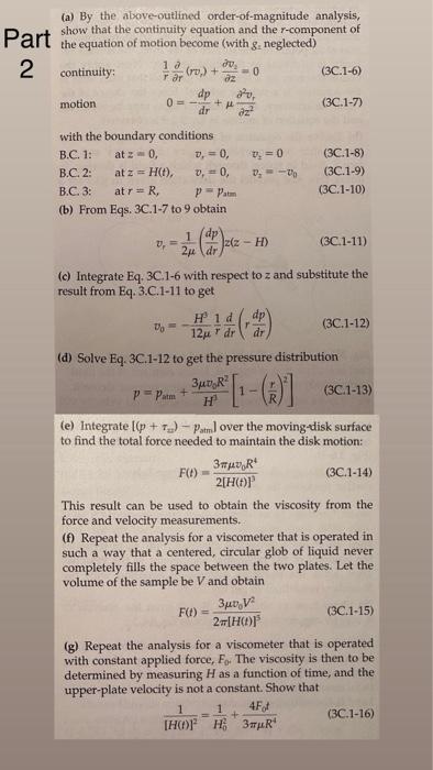 Solved Part 3C.1 Parallel-disk compression viscometer 6 (Fig | Chegg.com