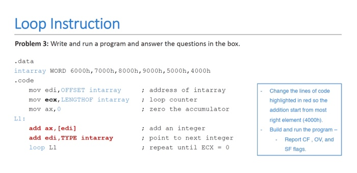 Loop Instruction Problem 3: Write and run a program | Chegg.com