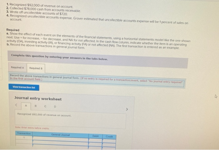 Solved percent of revenue allowance method LO 7-1 Grover | Chegg.com