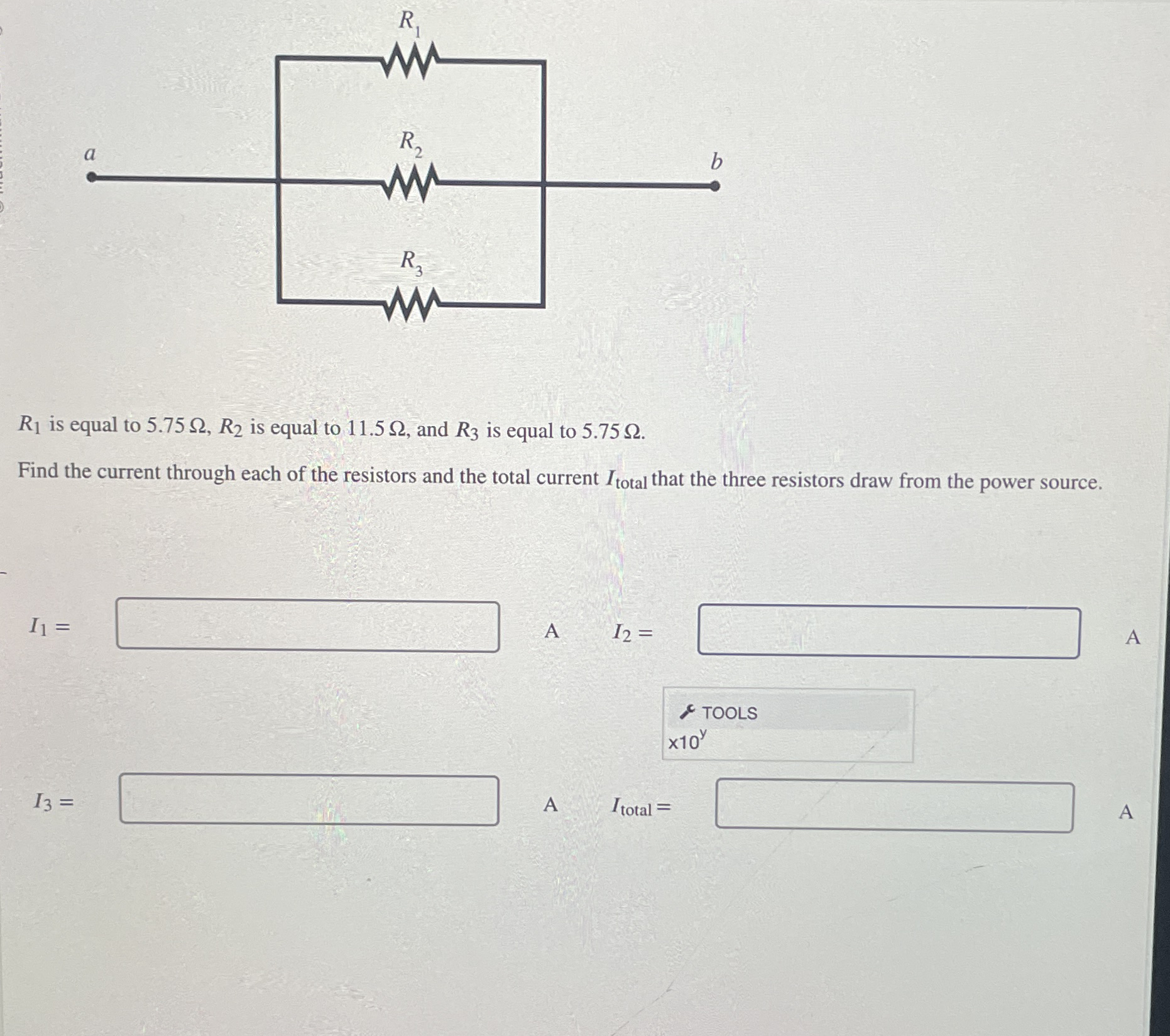 Solved R1 ﻿is equal to 5.75Ω,R2 ﻿is equal to 11.5Ω, ﻿and R3 | Chegg.com