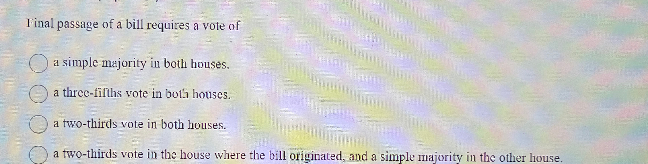Solved Final passage of a bill requires a vote ofa simple | Chegg.com