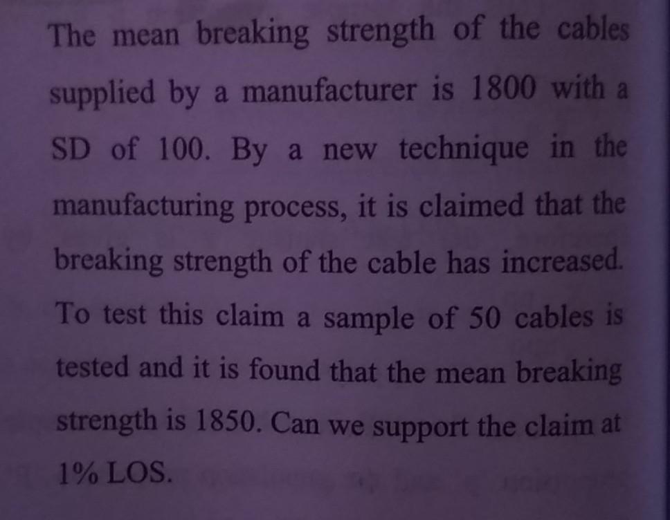 Solved The mean breaking strength of the cables supplied by | Chegg.com