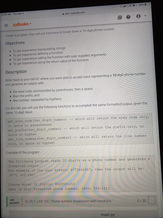 Solved LTE 24%D 12:51 AM Thu Apr 2 learn zybooks.com = | Chegg.com