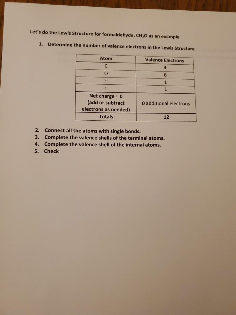 Solved Let's do the Lewis Structure for formaldehyde, CH20 | Chegg.com