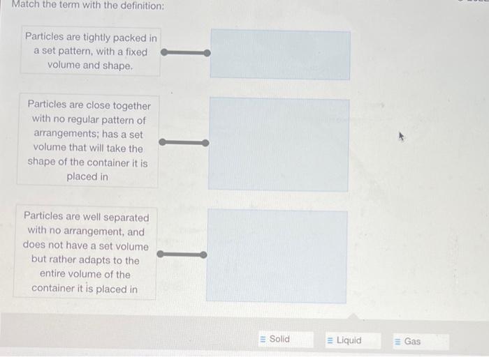 Solved Match the term with the definition: Particles are | Chegg.com