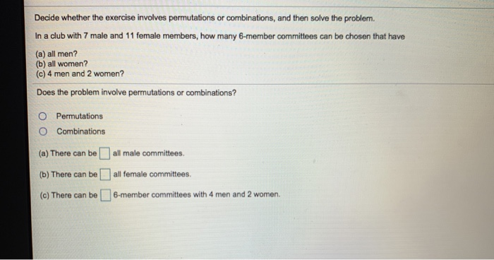 Solved Decide whether the exercise involves permutations or | Chegg.com
