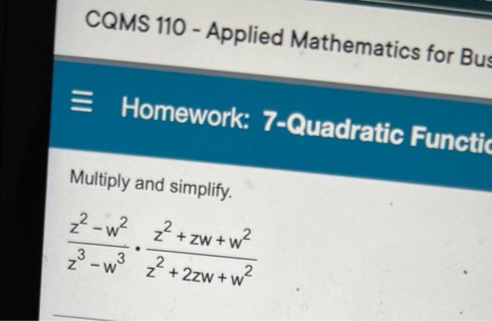 Solved CQMS 110-Applied Mathematics for Bus Homework: | Chegg.com