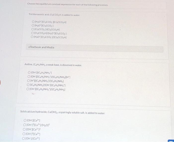 Solved Choose the equilibrium constant expression for each | Chegg.com