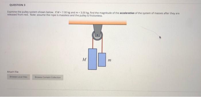Solved QUESTION 3 Examine the pulley system shown below. If | Chegg.com