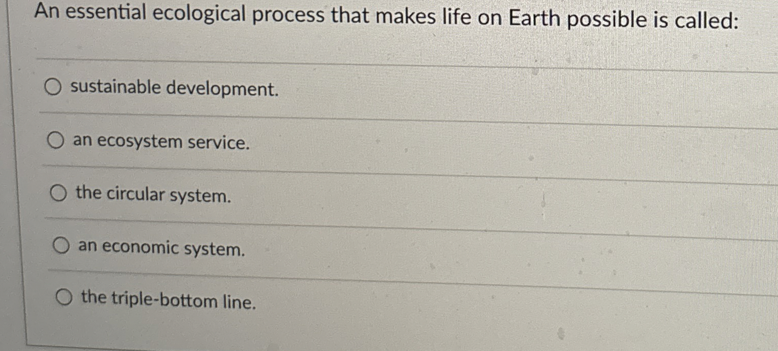 Solved An essential ecological process that makes life on | Chegg.com